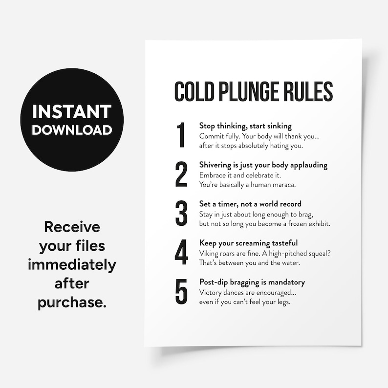 Cold Plunge Rules Poster - Funny Ice Bath Print - Digital Download ...