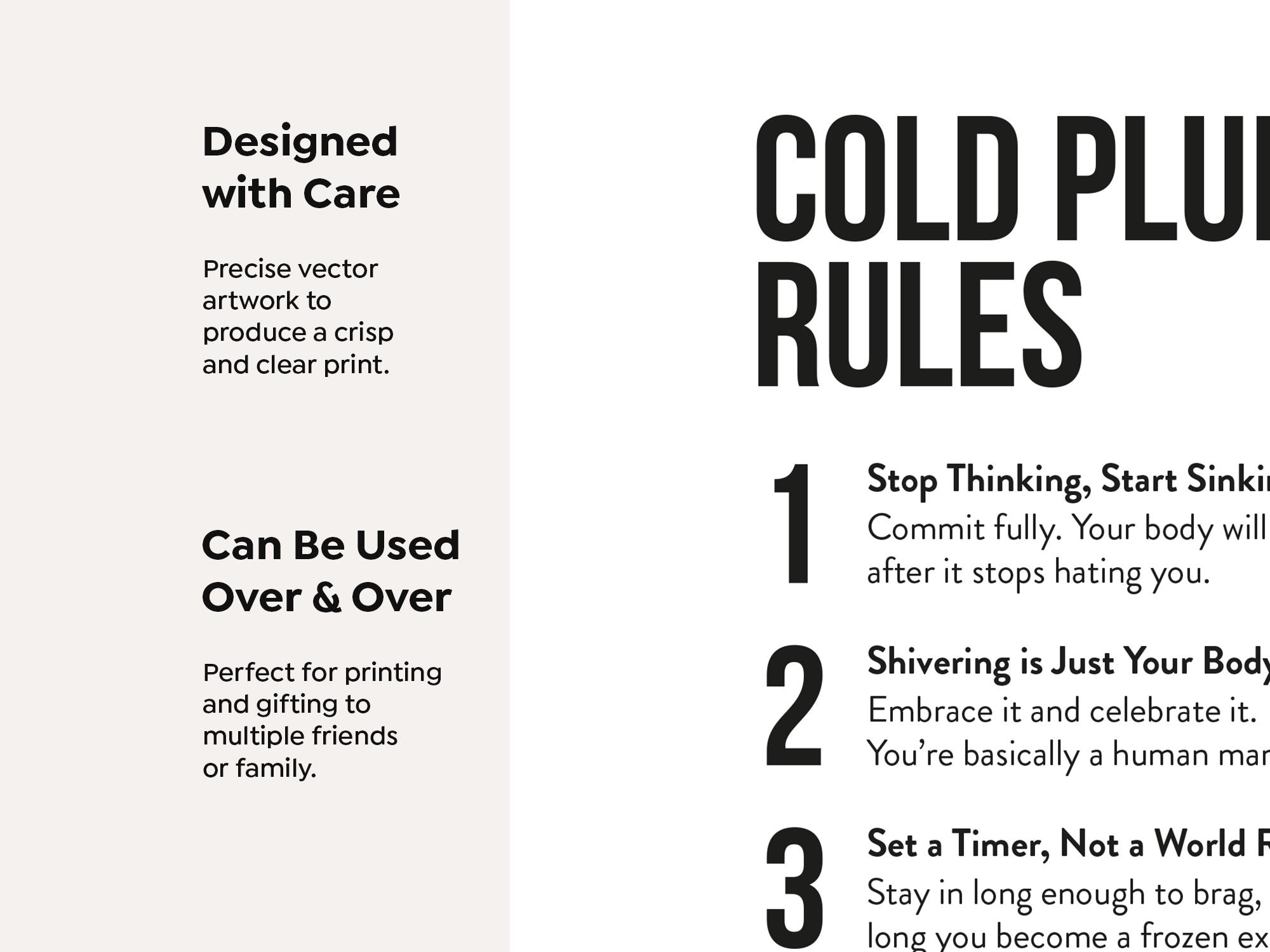 Cold Plunge Poster. Funny 5 Rules Ice Bath Instant Download Print ...