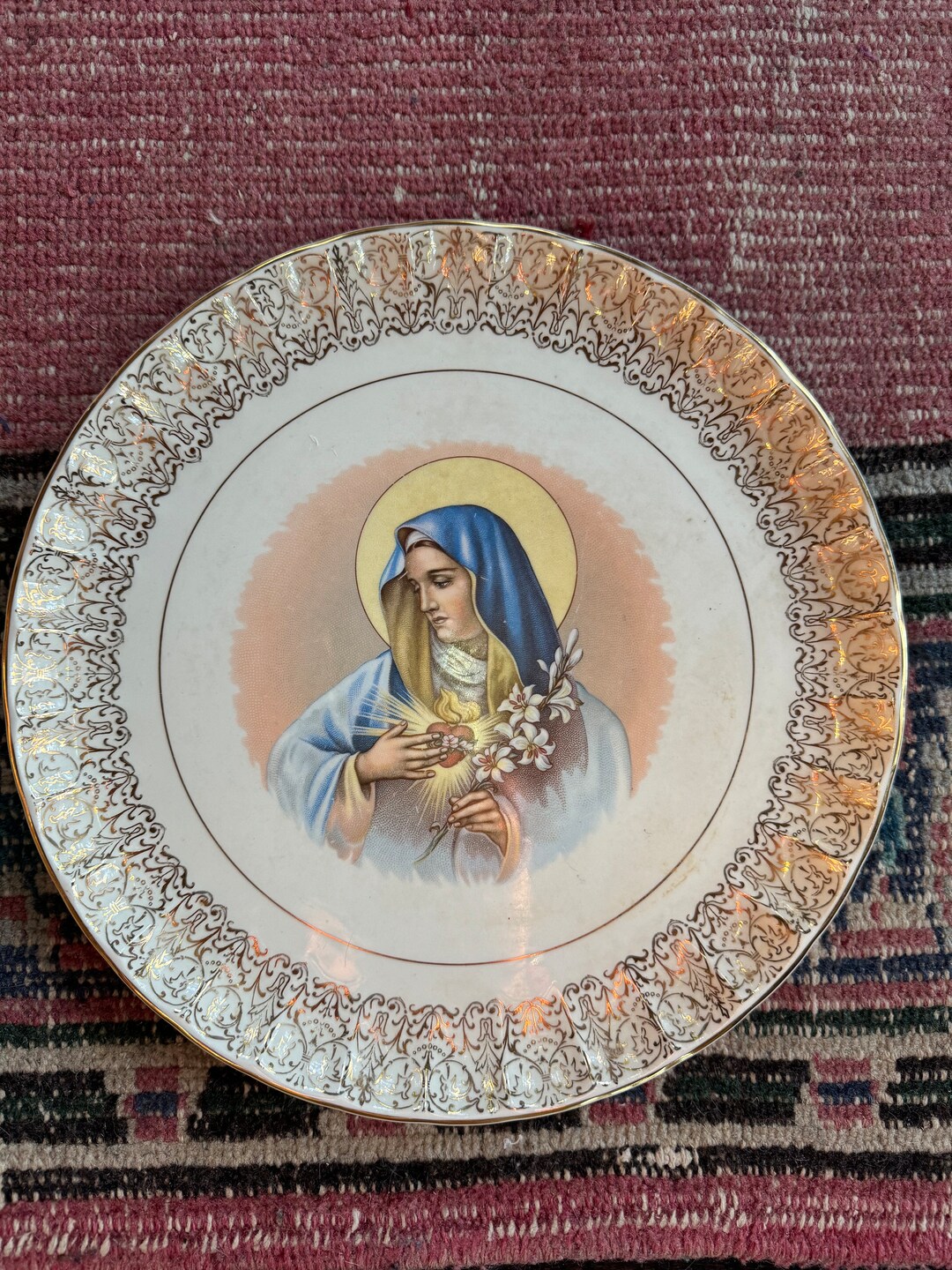 Vintage Virgin Mary Sacred Heart Gold Rimmed Plate - Etsy