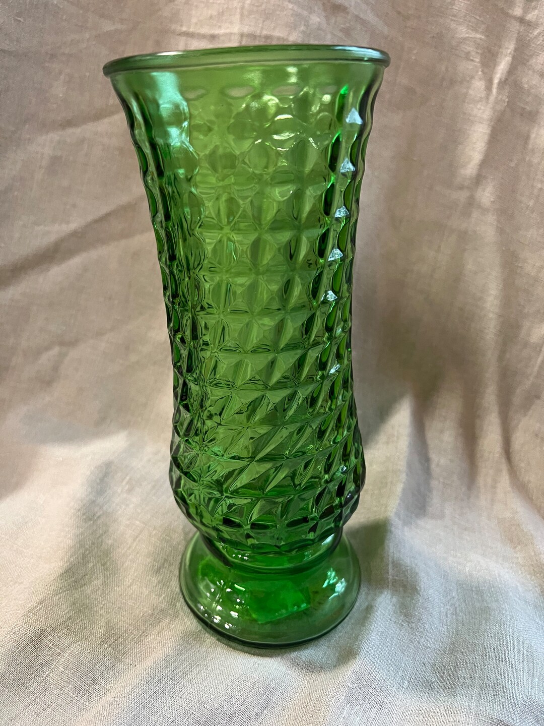 Vintage Green MCM Hoosier Block Glass Vase - Etsy