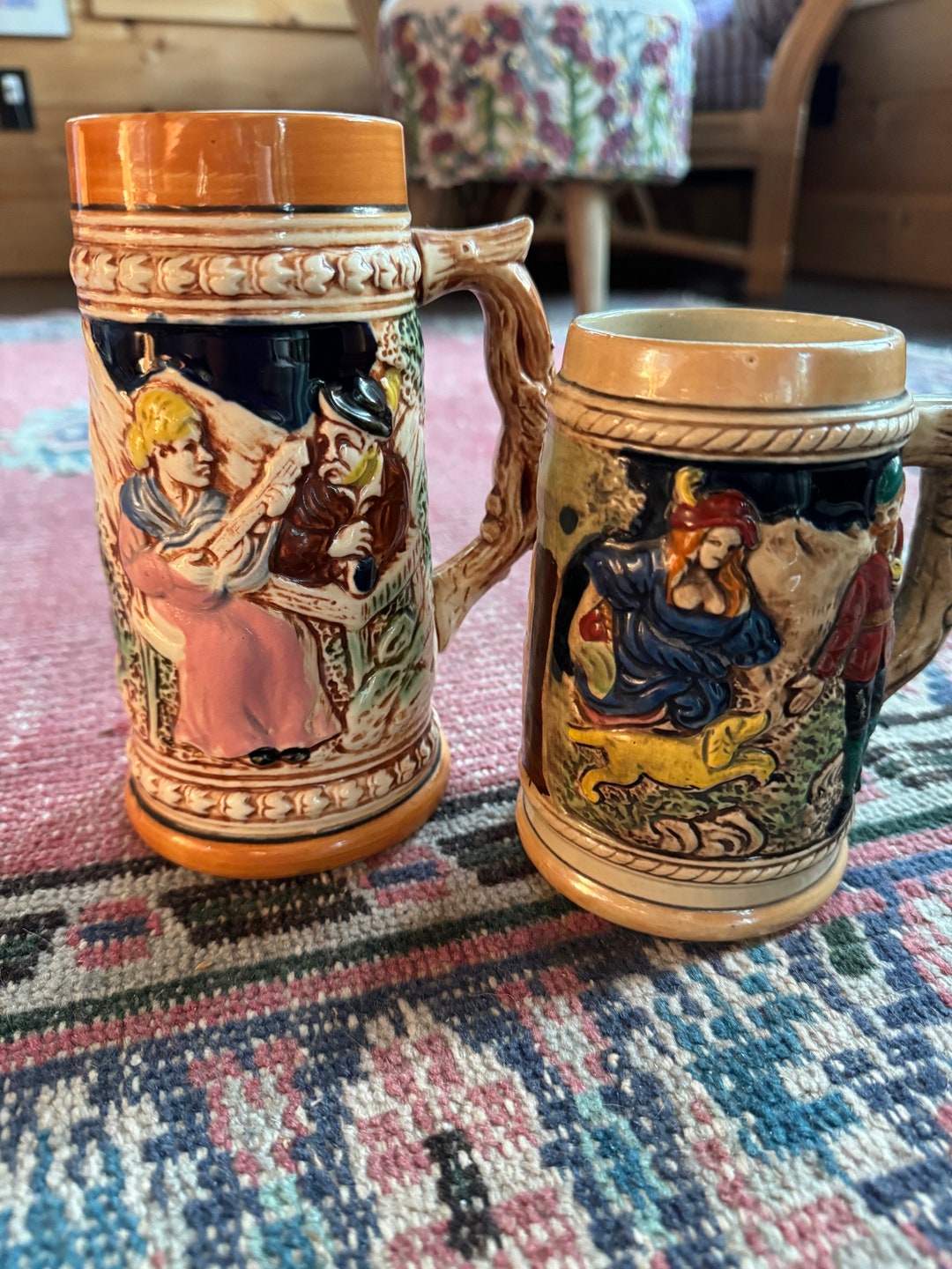 Vintage Set of 2 Majolica Style Beer Stein Japan - Etsy