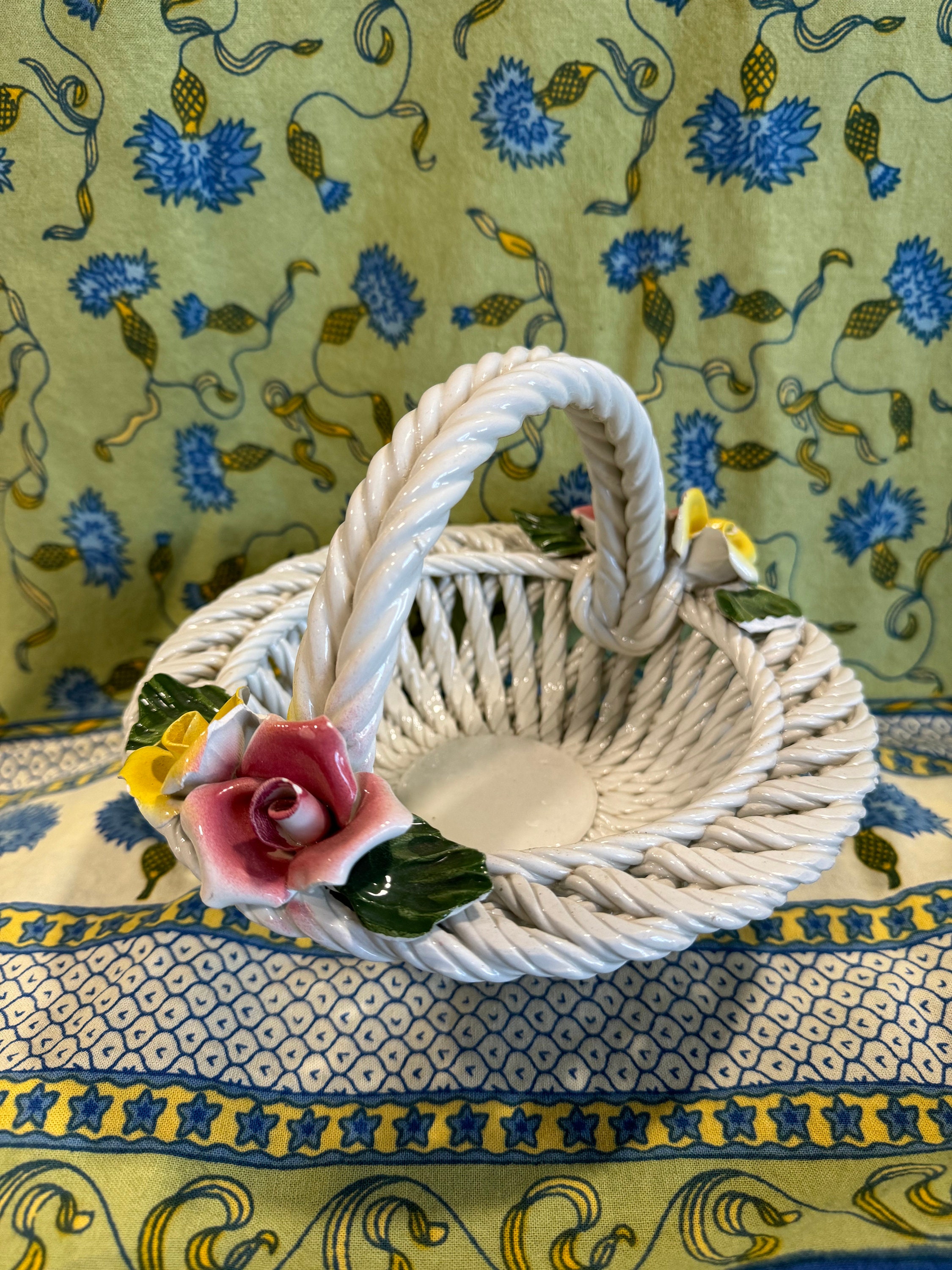 Vintage Capodimonte Woven Ceramic Floral Basket - Etsy