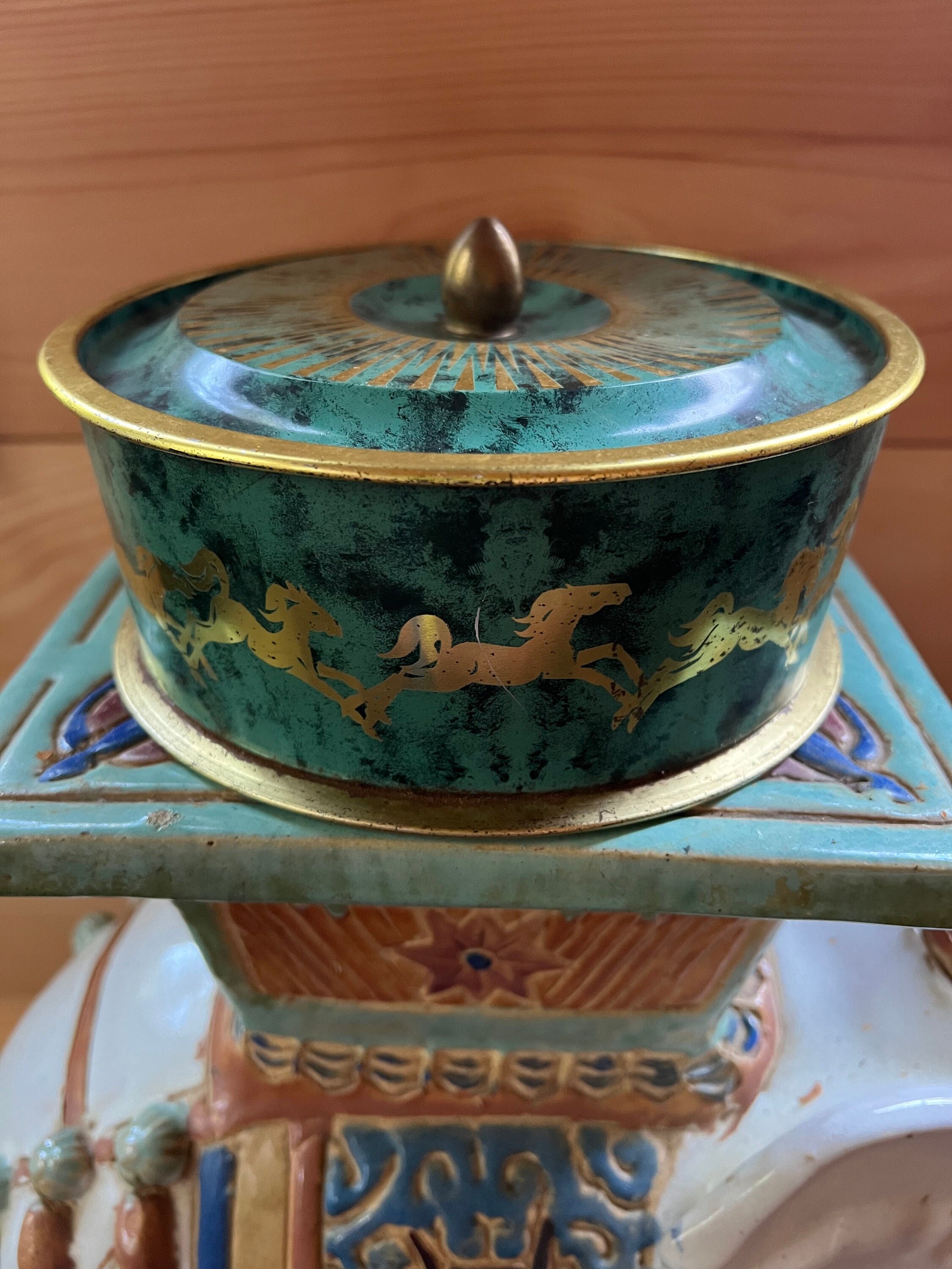 Vintage Cookie Biscuit Tin, German, Gold Horses, Malachite - Etsy
