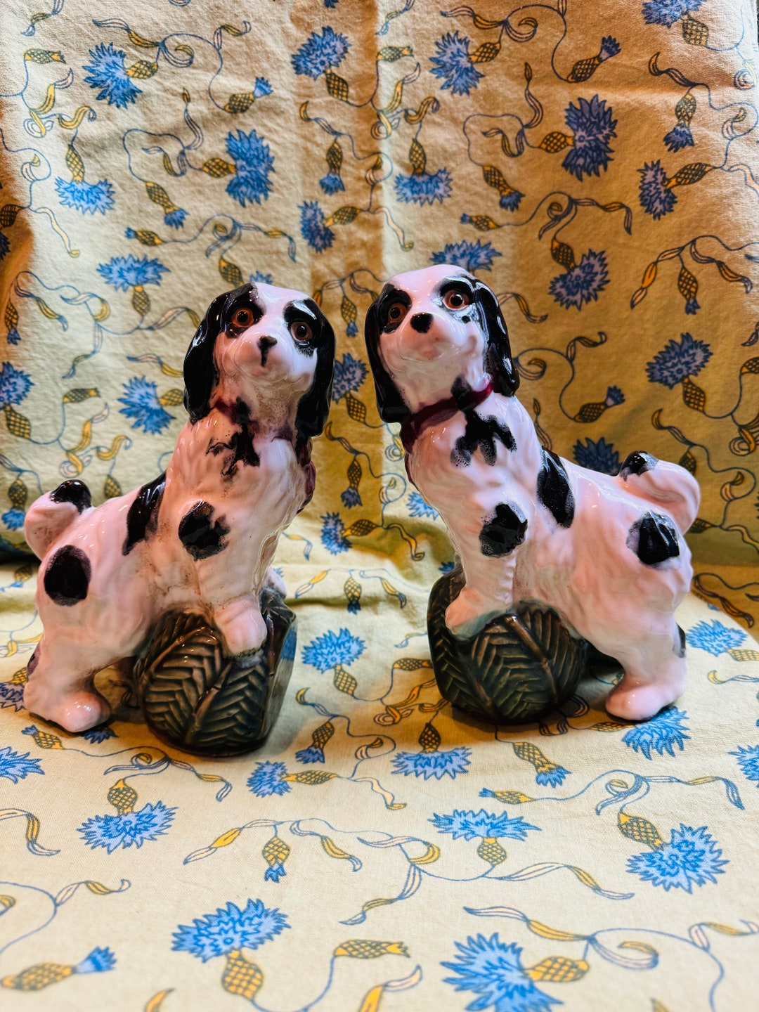 Vintage Majolica Staffordshire Cavalier King Charles Spaniel Bookends ...