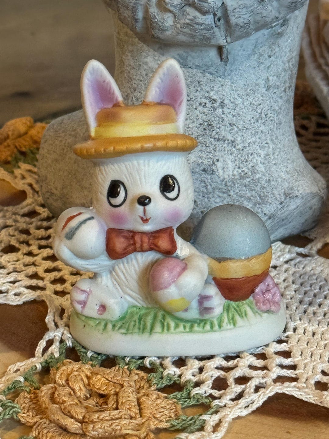 Vintage 90s Easter Bunny Figurine Egg Basket - Etsy