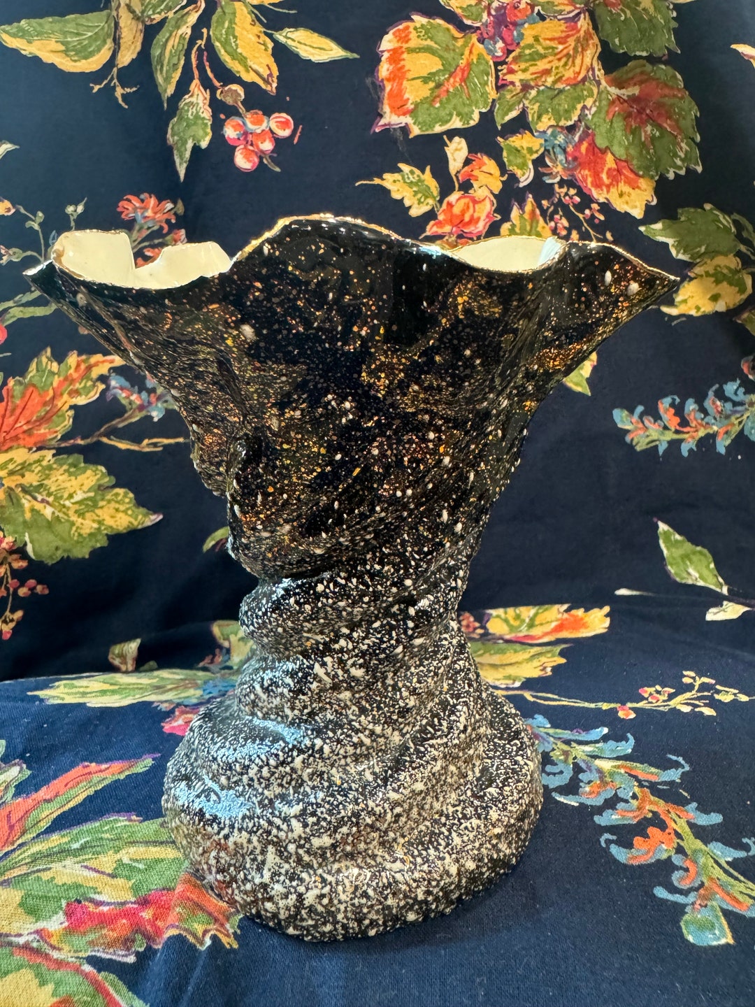 Vintage MCM Gold Metallic Splatter Vase Ruffle Edge - Etsy