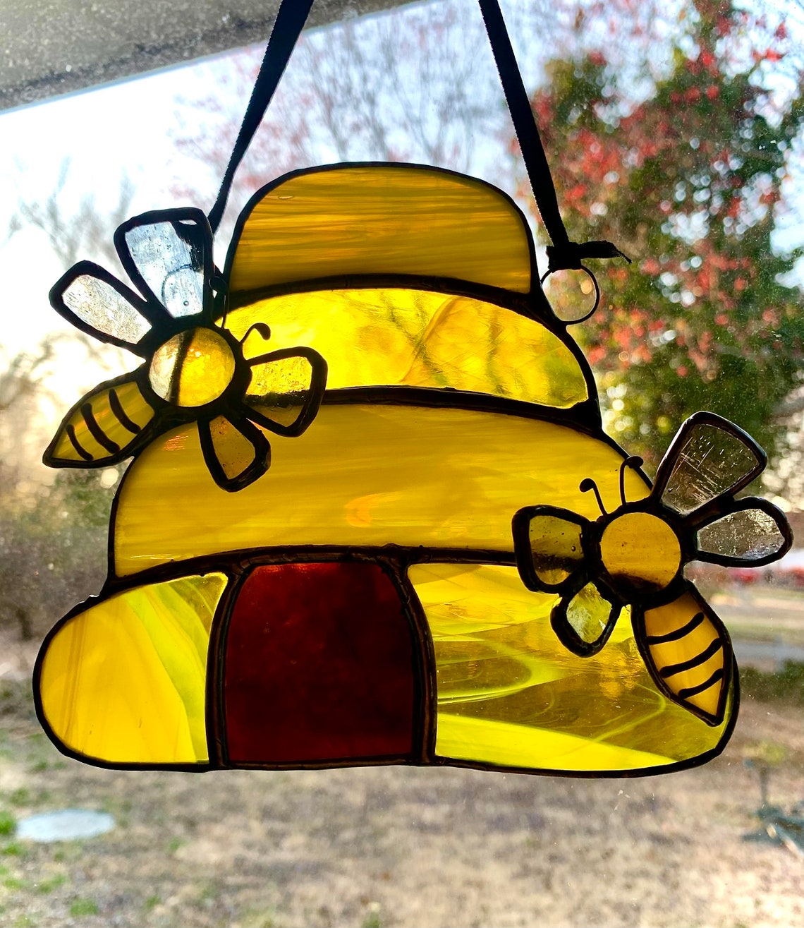 Stained Glass Beehive With Bees - Etsy