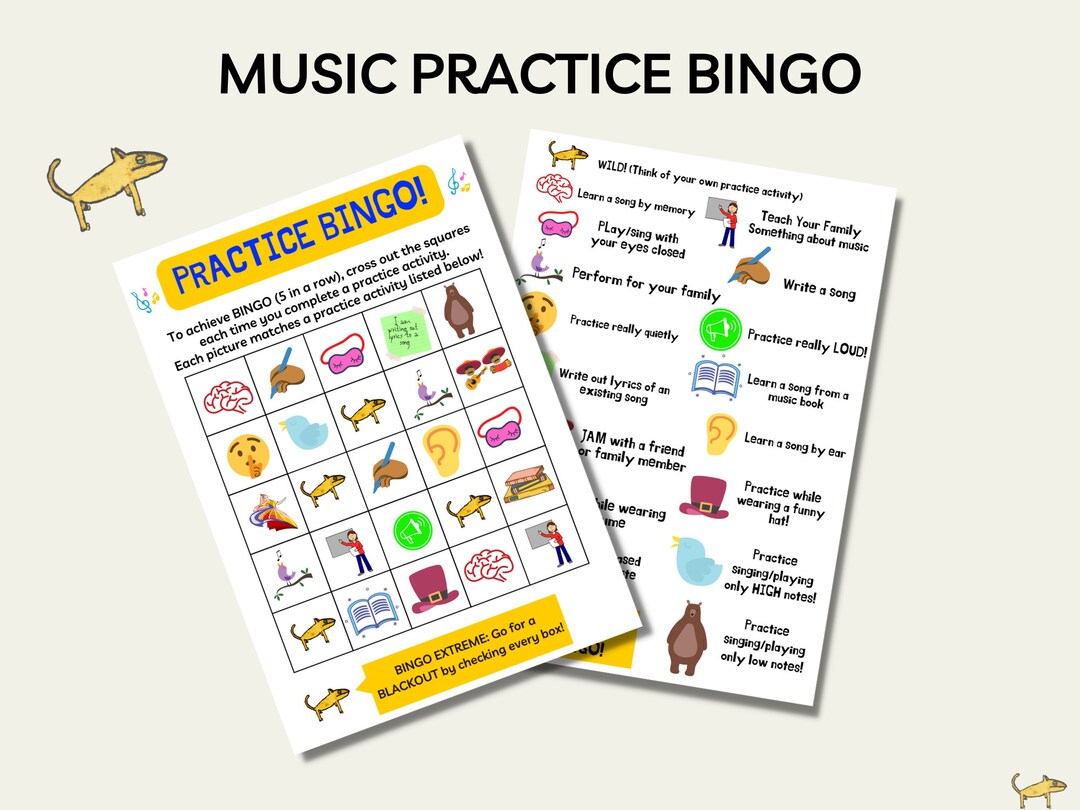Music Bingo Worksheet, Practice Bingo, Music Lesson Games, Printable ...