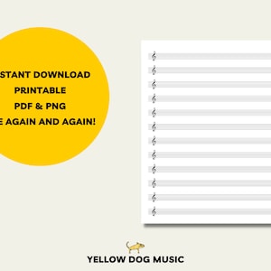 Printable 12 Stave Treble Clef Manuscript, Blank Manuscript, Treble ...