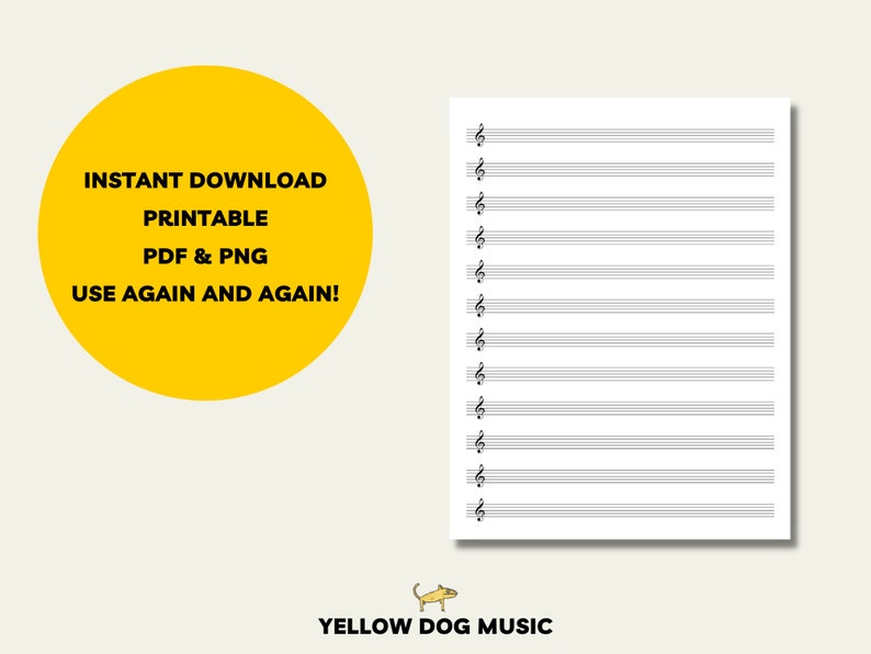 Printable 12 Stave Treble Clef Manuscript, Blank Manuscript, Treble ...