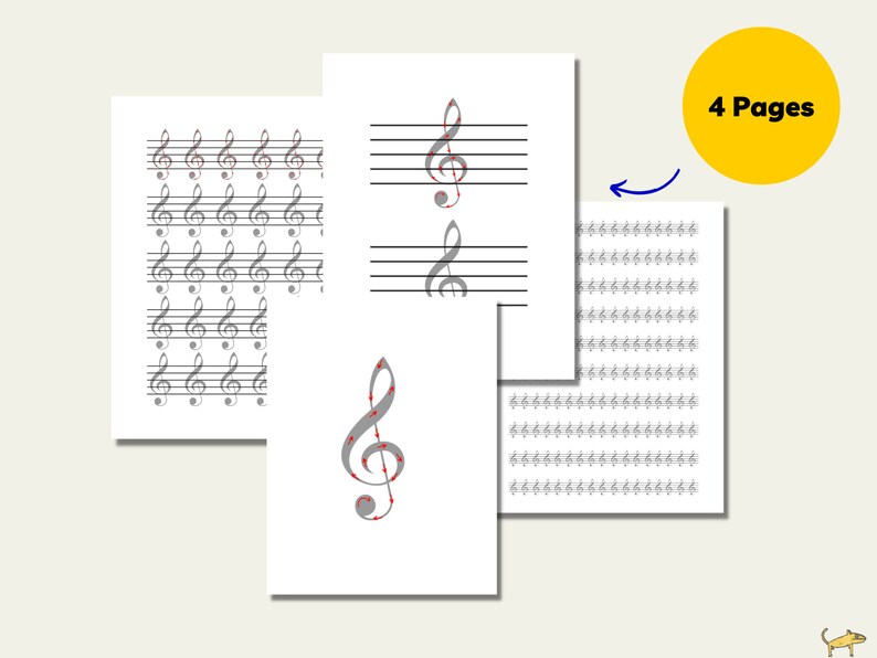 Music Theory Music Worksheet Treble Clef Tracing - Etsy