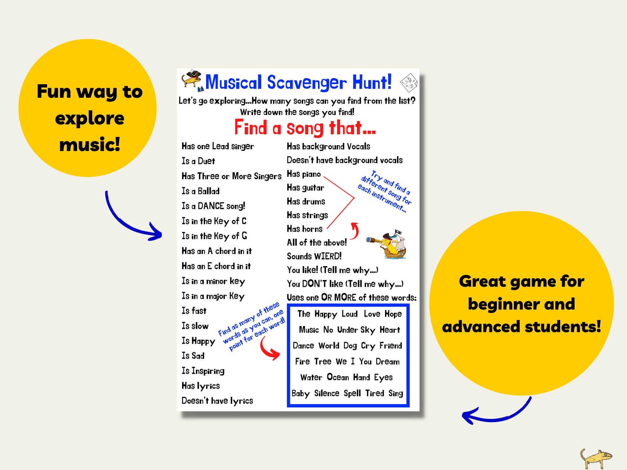 Musical Scavenger Hunt: Music Theory Games & Worksheets (PDF/PNG) - Etsy