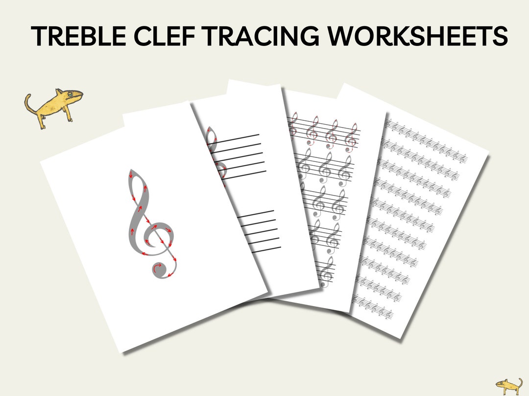 Music Theory Music Worksheet Treble Clef Tracing - Etsy