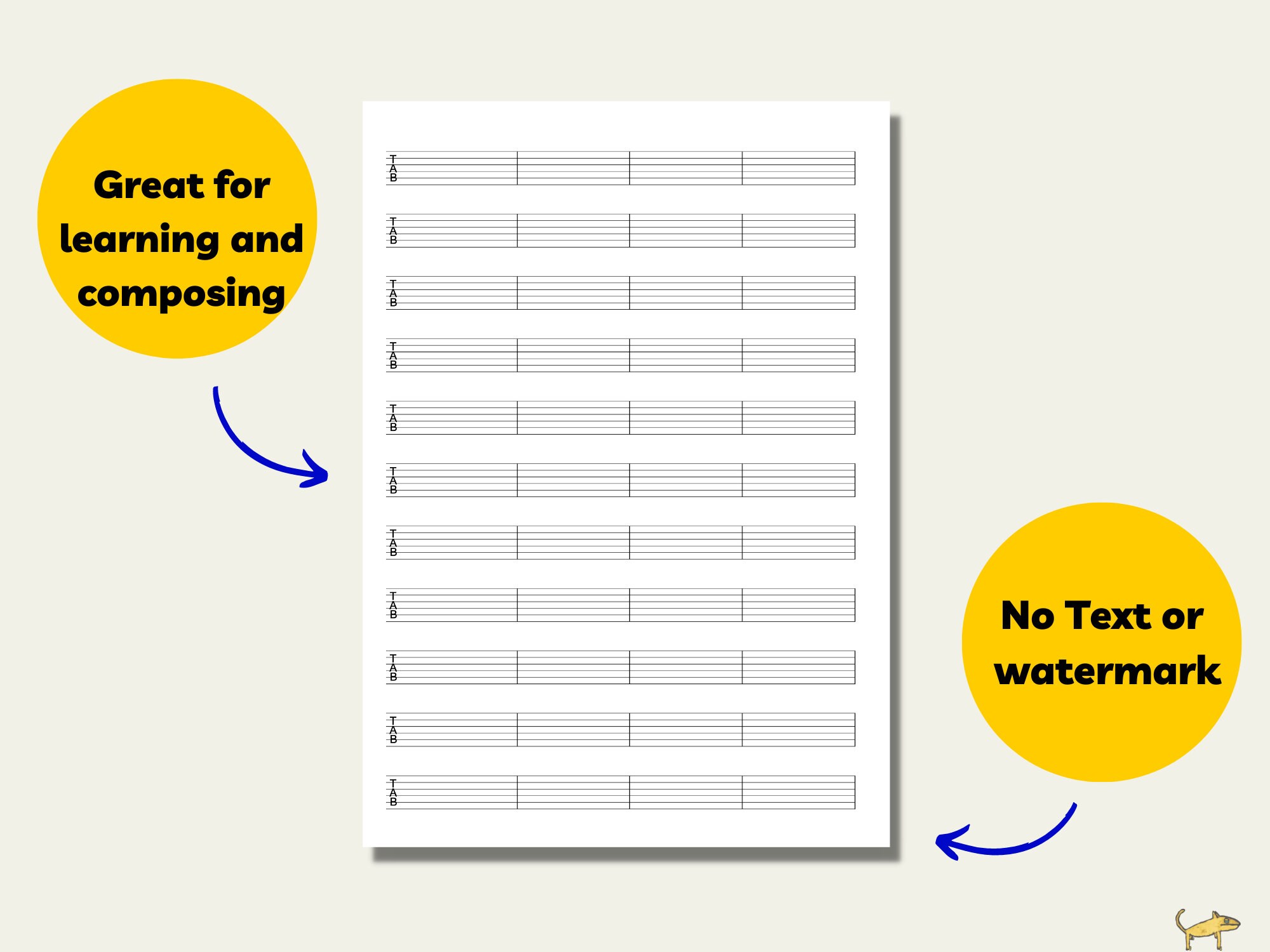 Blank Guitar Tab Paper: Music Lesson Sheet (PDF & PNG) - Etsy