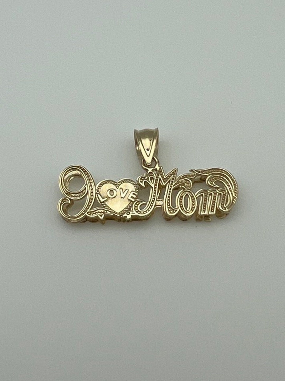 10K Authentic Sold Yellow Gold I Love Mom Heart Pendant/charm, Gift for ...