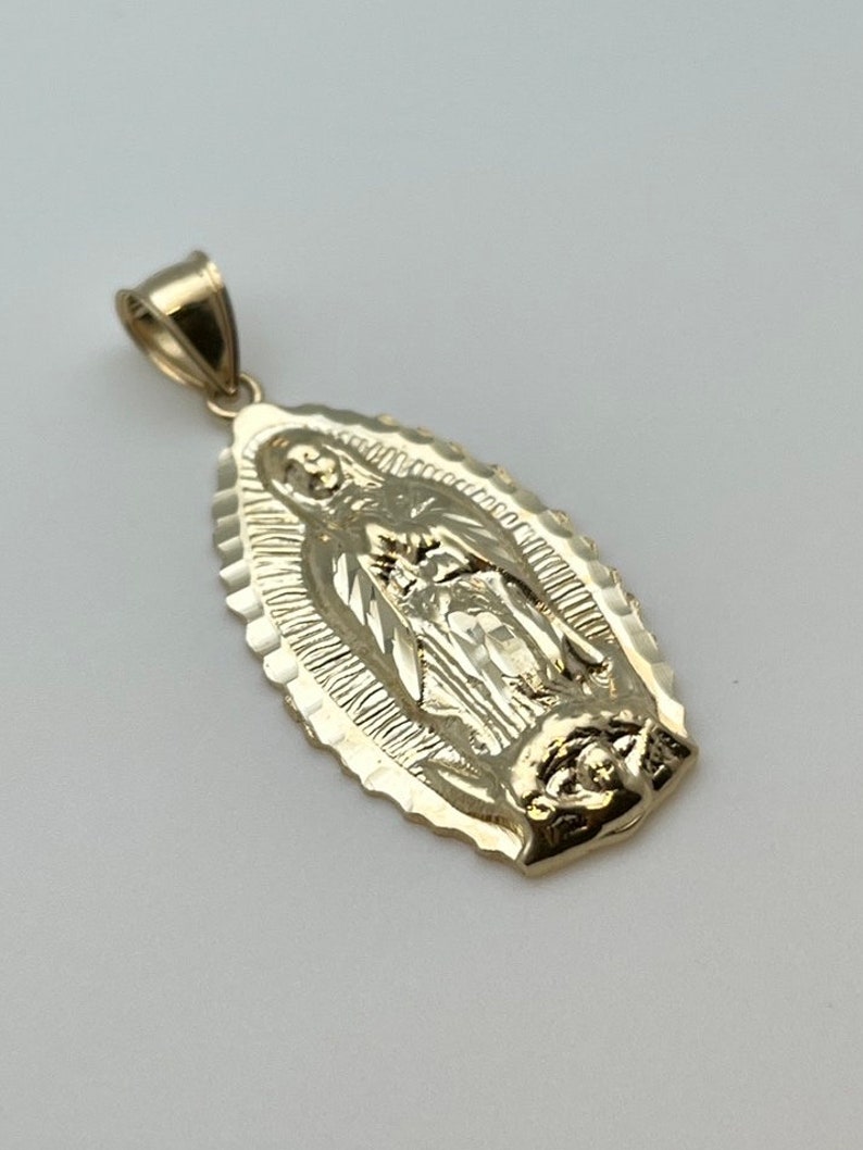 Authentic 10K Yellow Gold Virgin Mary Lady Guadalupe, Real Diamond Cut ...