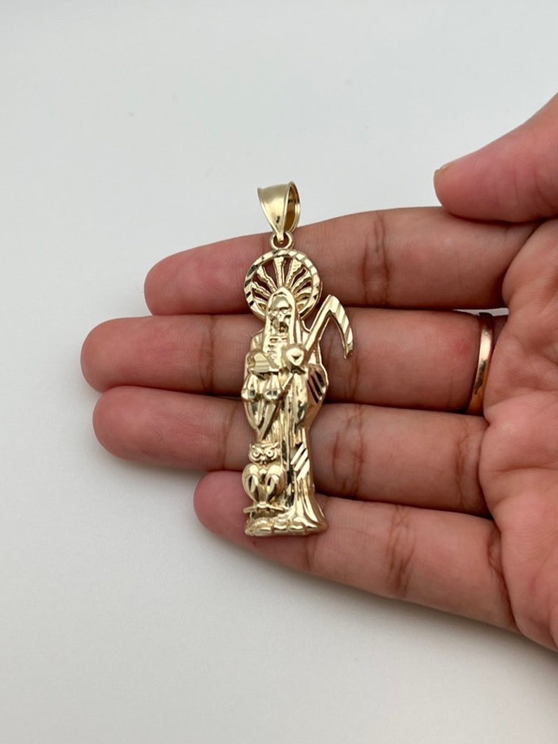 Authentic 10K Yellow Solid Gold Grim Reaper Pendant. Diamond Cut Santa ...