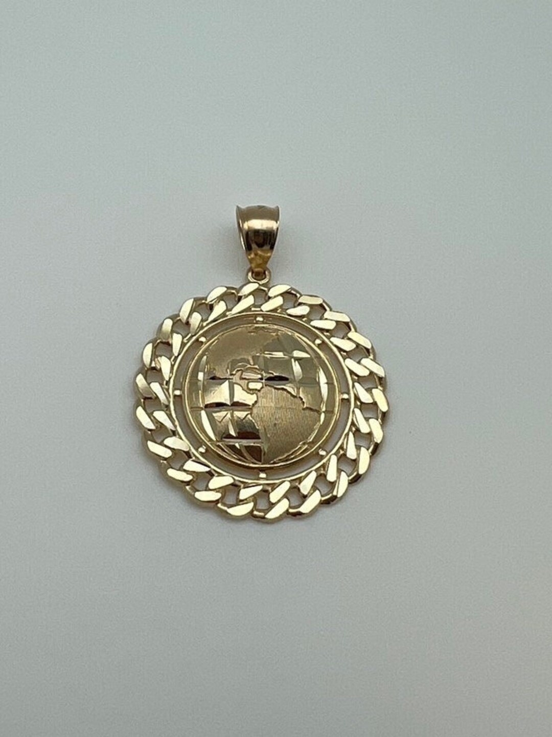 Authentic 10K Solid Gold Textured Diamond Cut Round Globe Planet Earth ...