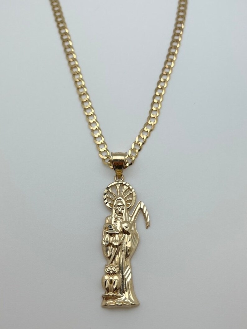 Authentic 10K Yellow Solid Gold Grim Reaper Pendant. Diamond Cut Santa ...