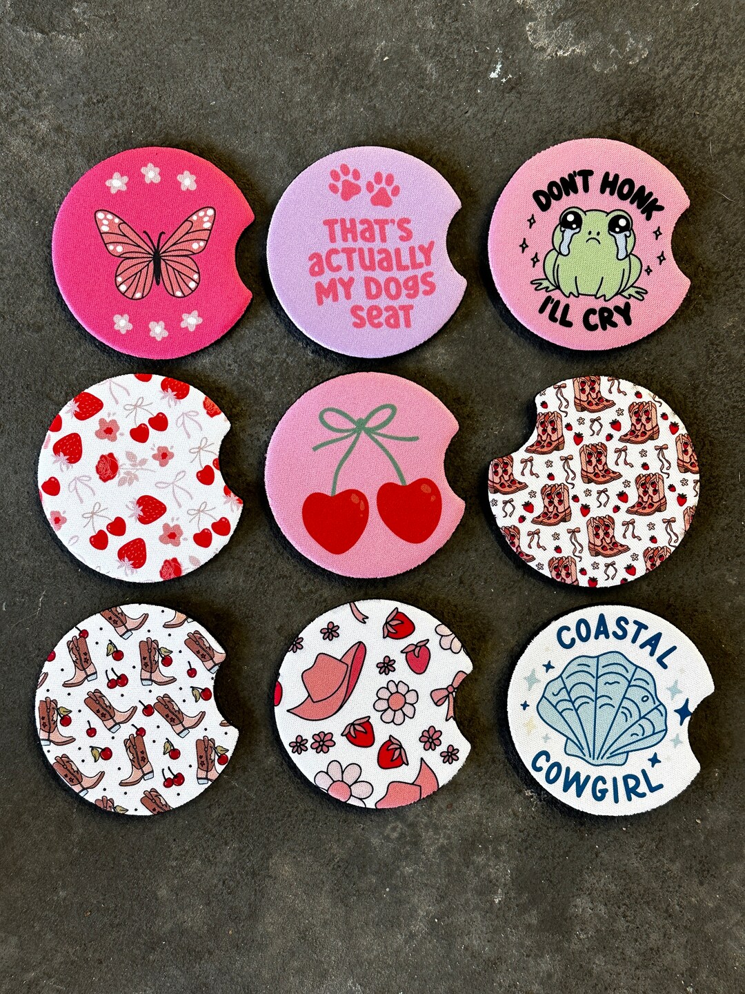 Cute Girlypop Coquette Car Coasters | Bow Cherry Cowgirl Coastal ...