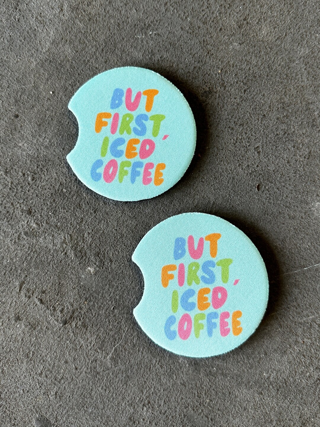 But First Iced Coffee Colorful CAR COASTERS - Set of 2 - Cup Holder ...