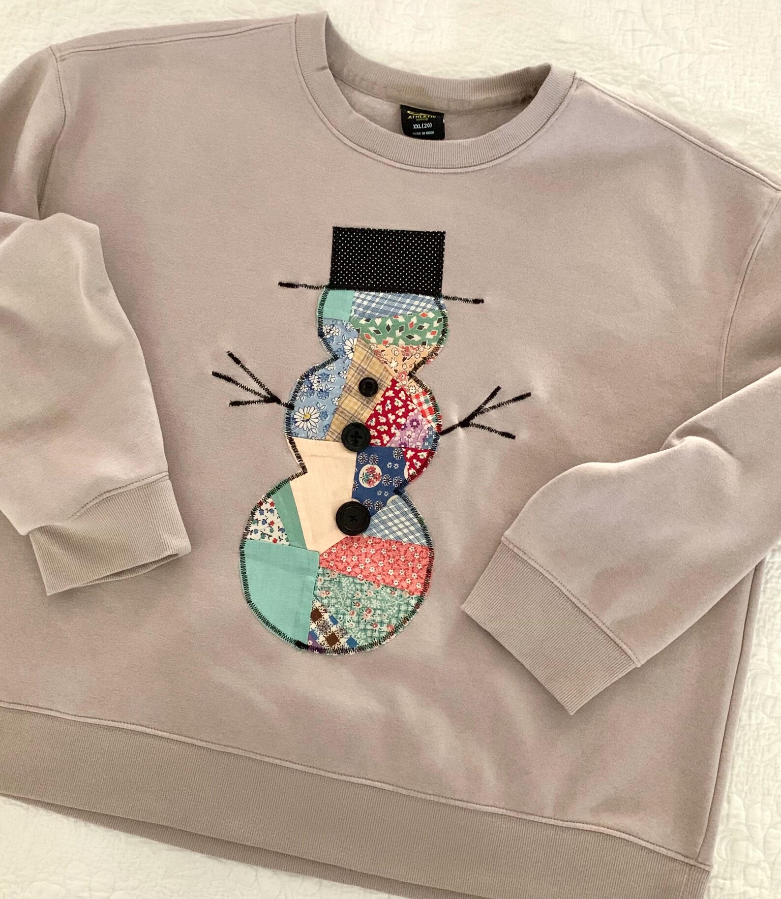 2XL Vintage Quilt Snowman Patch Sweatshirt Winter Christmas Sweatshirt ...