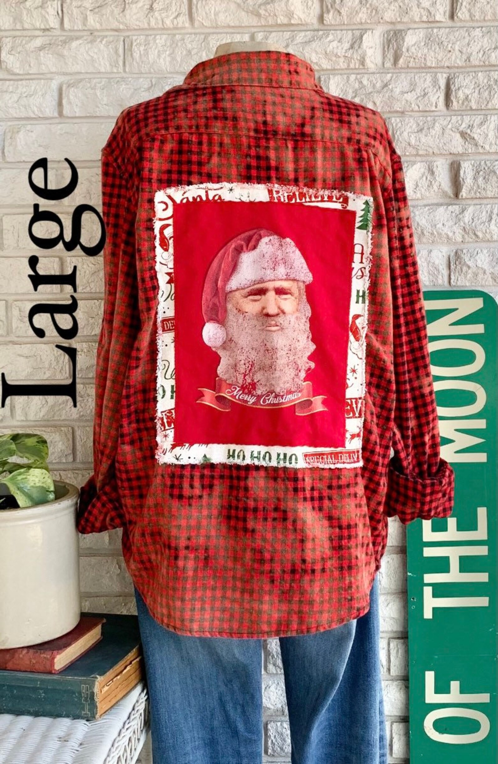 Bleached Flannel LARGE Lightly Bleached Distressed Christmas Santa ...