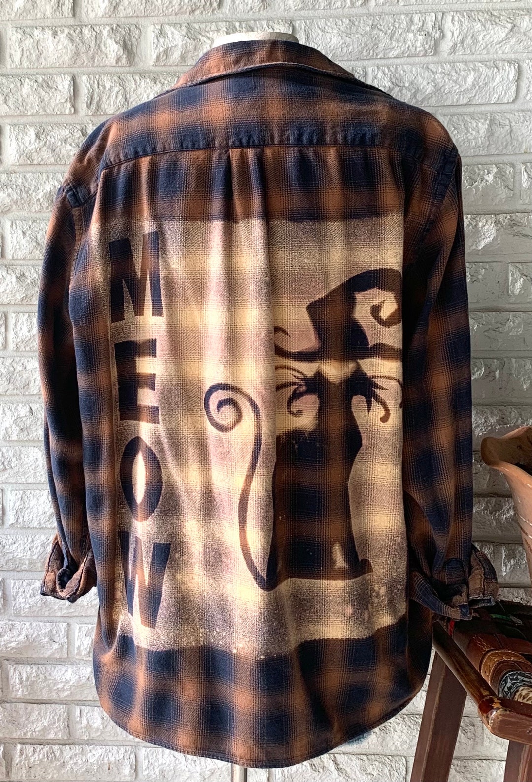 XL Bleached Flannel Acid Washed Distressed FALL Flannel Relaxed Fit ...