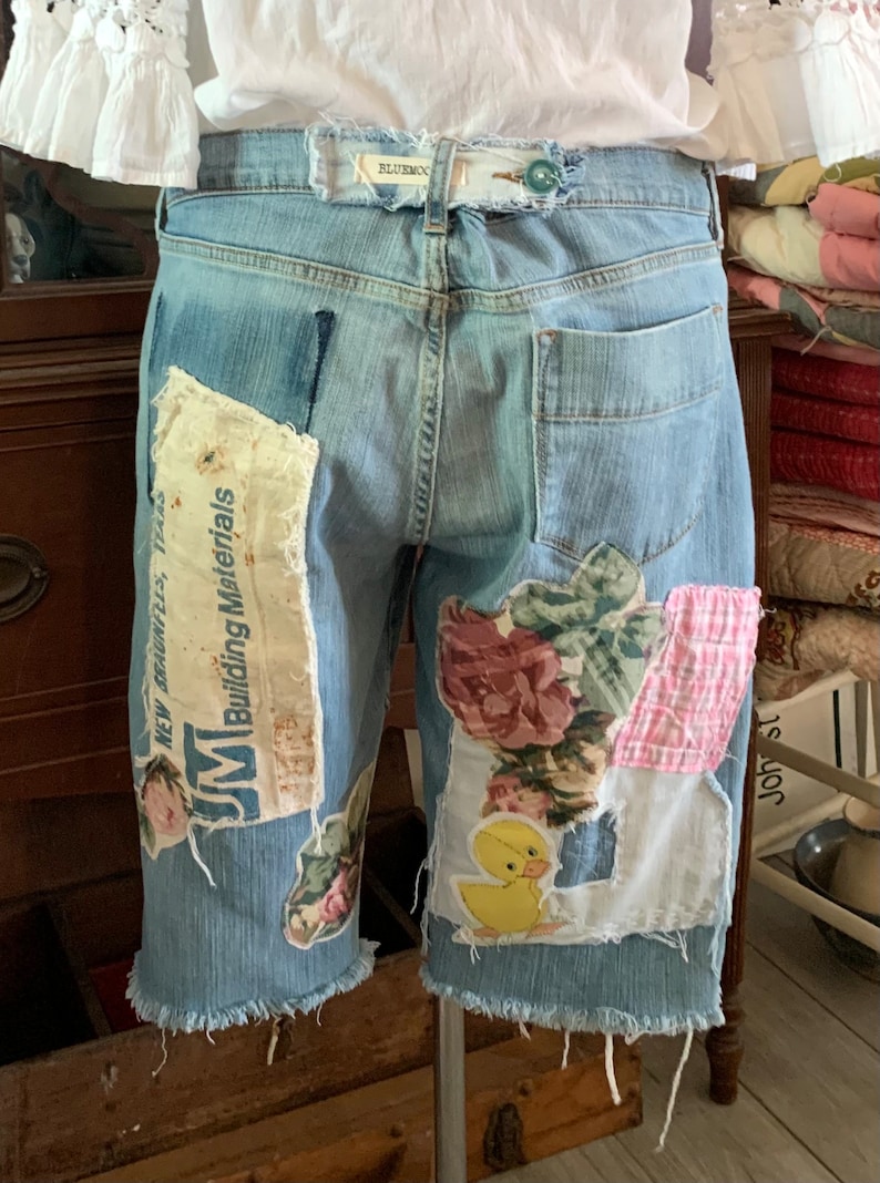 ROSE GARDEN Upcycled Oversized Ladies Size 14 Embellished Shorts ...