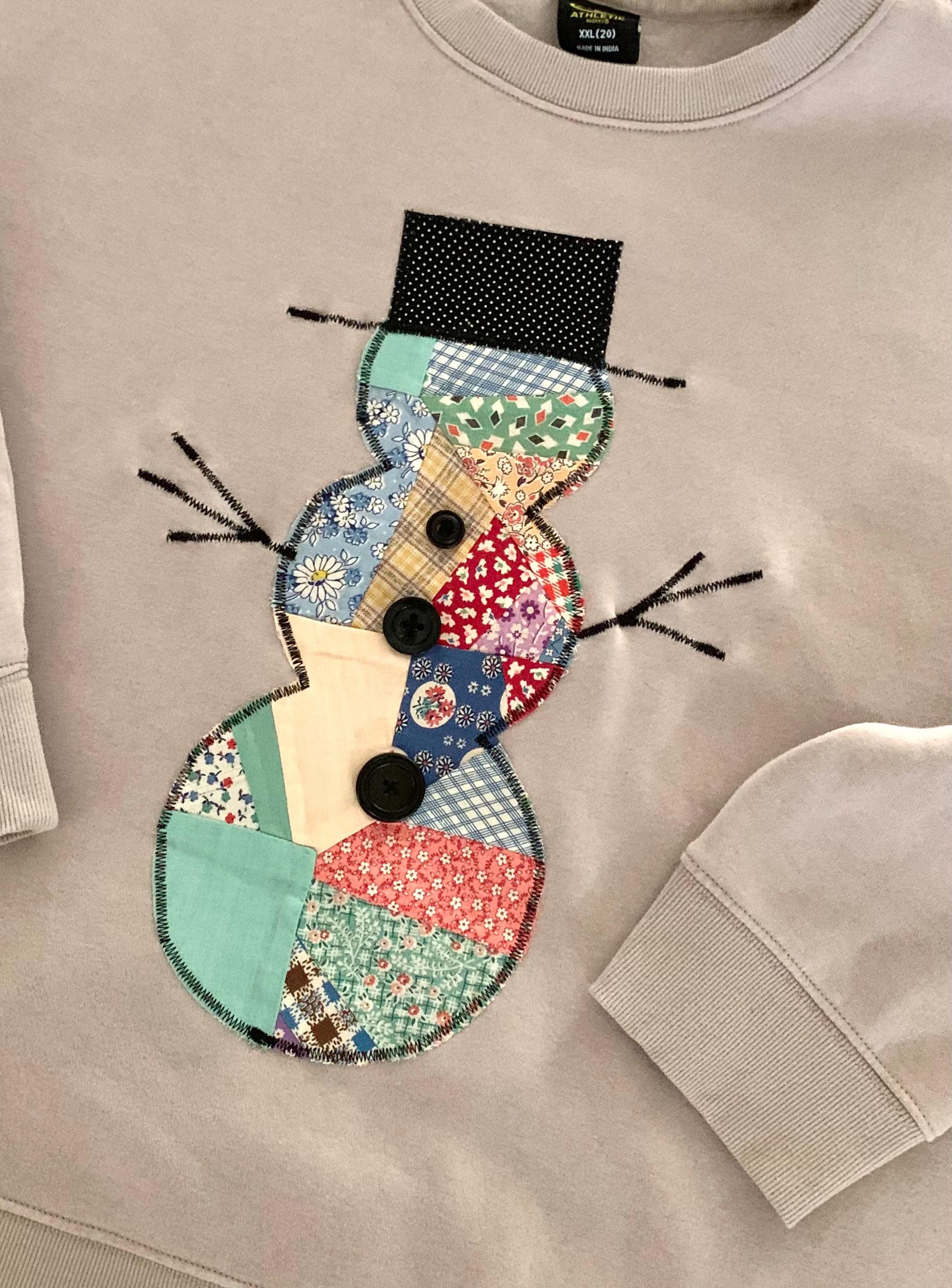2XL Vintage Quilt Snowman Patch Sweatshirt Winter Christmas Sweatshirt ...
