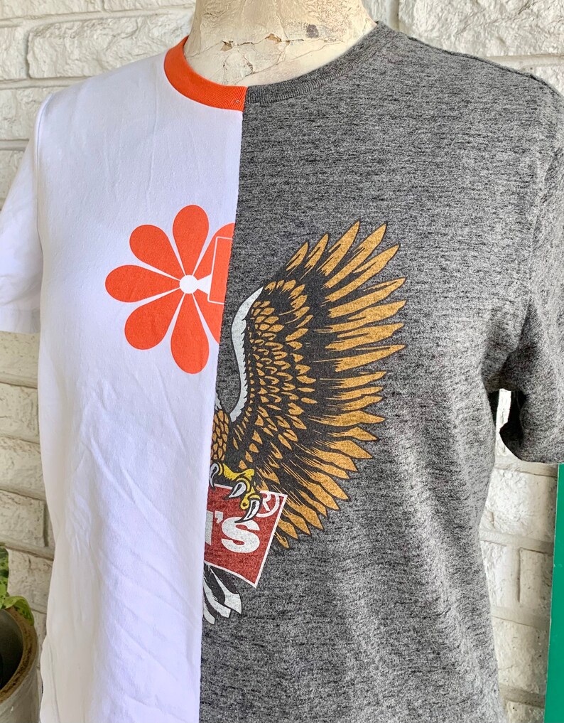 Reworked Tee Levis T-shirt Split Tee/spliced Tee Ladies M Half Cropped ...