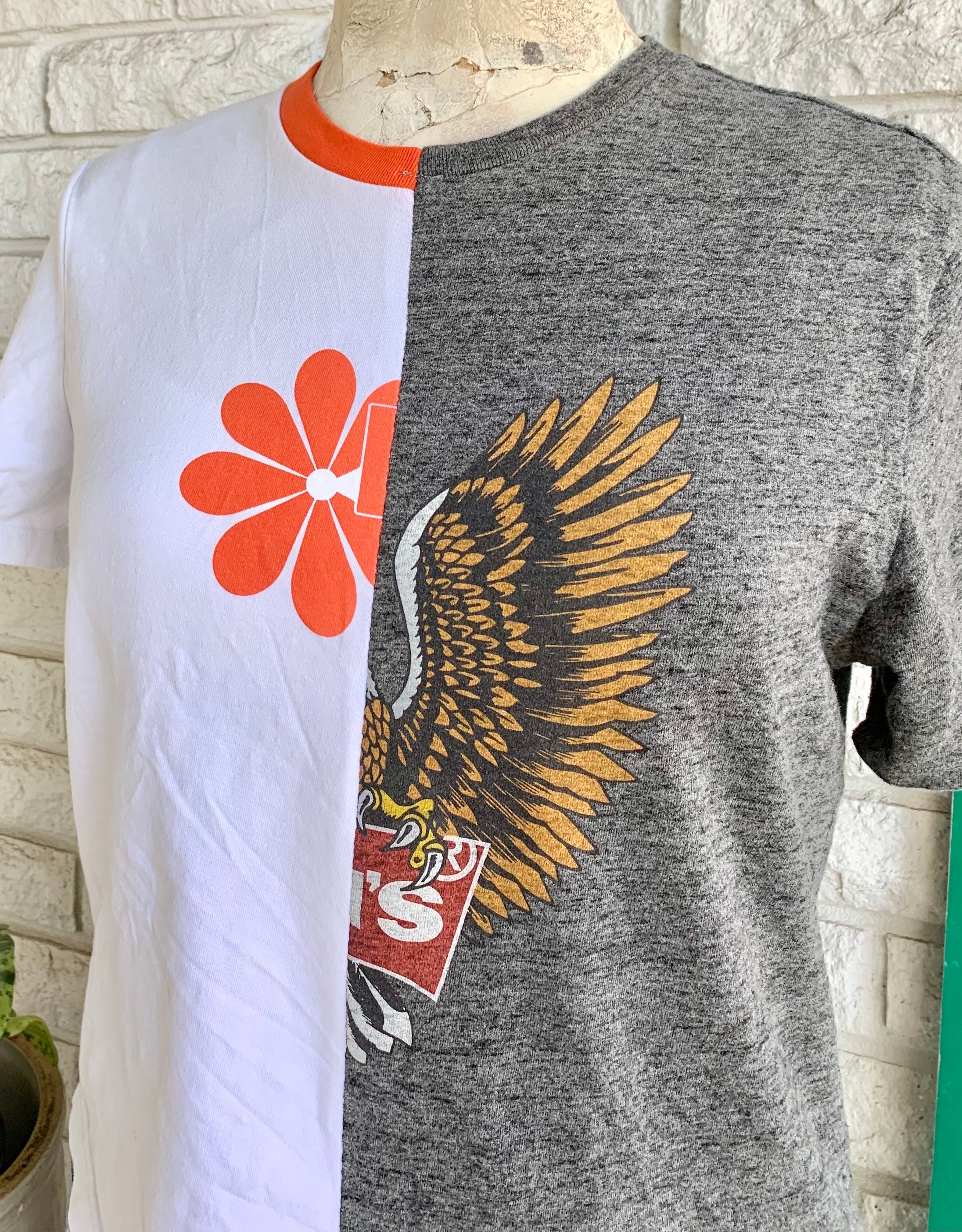 Reworked Tee Levis T-shirt Split Tee/spliced Tee Ladies M Half Cropped ...