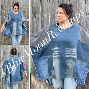 Handmade Upcycled Reworked Denim Poncho Patchwork Denim OOAK - Etsy