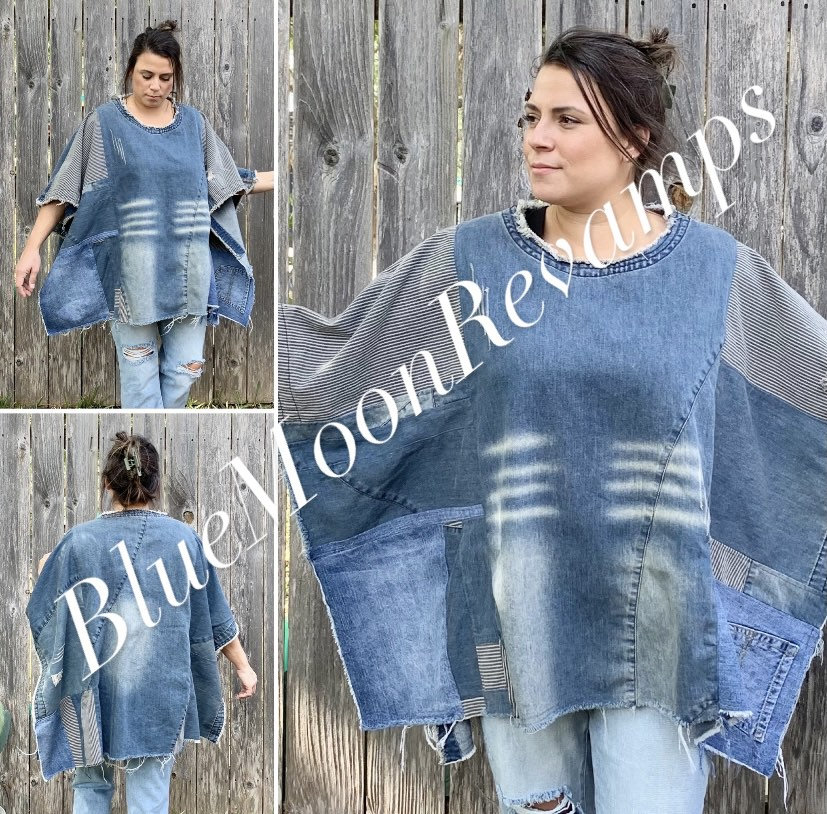 Handmade Upcycled Reworked Denim Poncho Patchwork Denim OOAK - Etsy