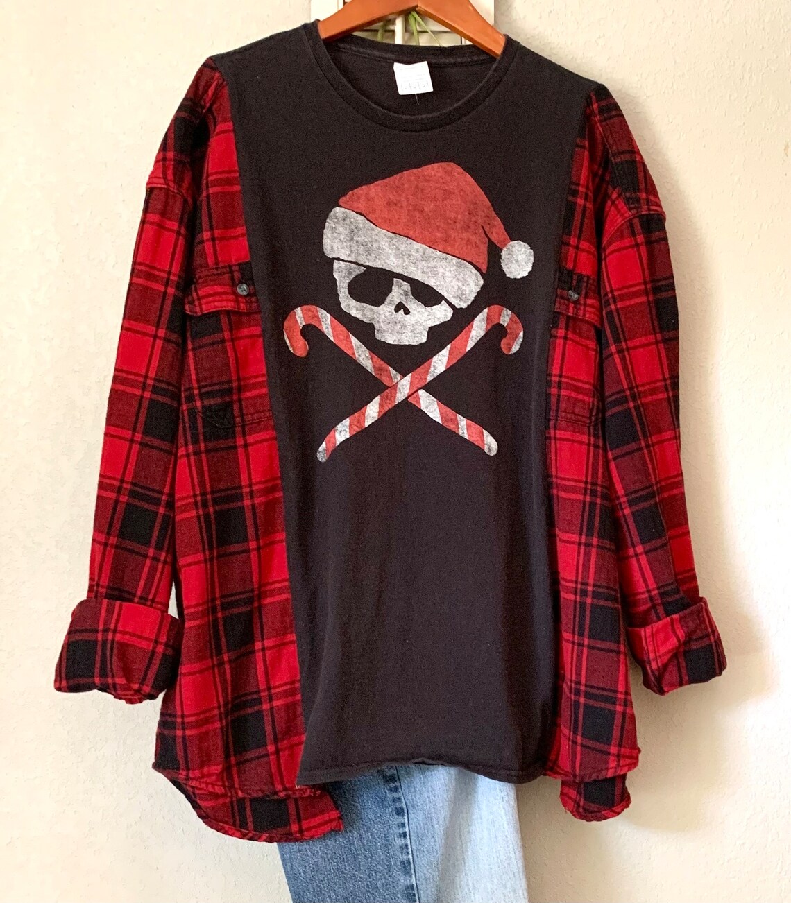 Reworked Creepy Christmas Tee and Flannel Rework Sustainable - Etsy