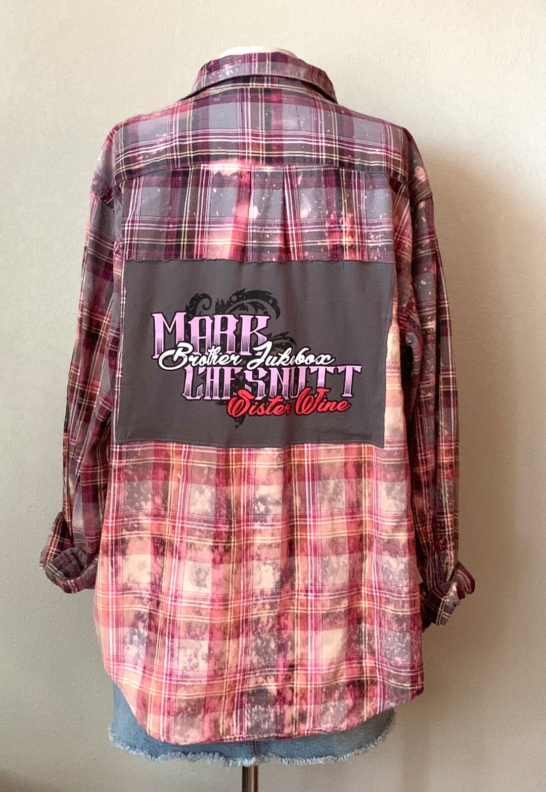 Large Bleached Flannel Acid Washed Distressed Fall Flannel Relaxed Fit ...