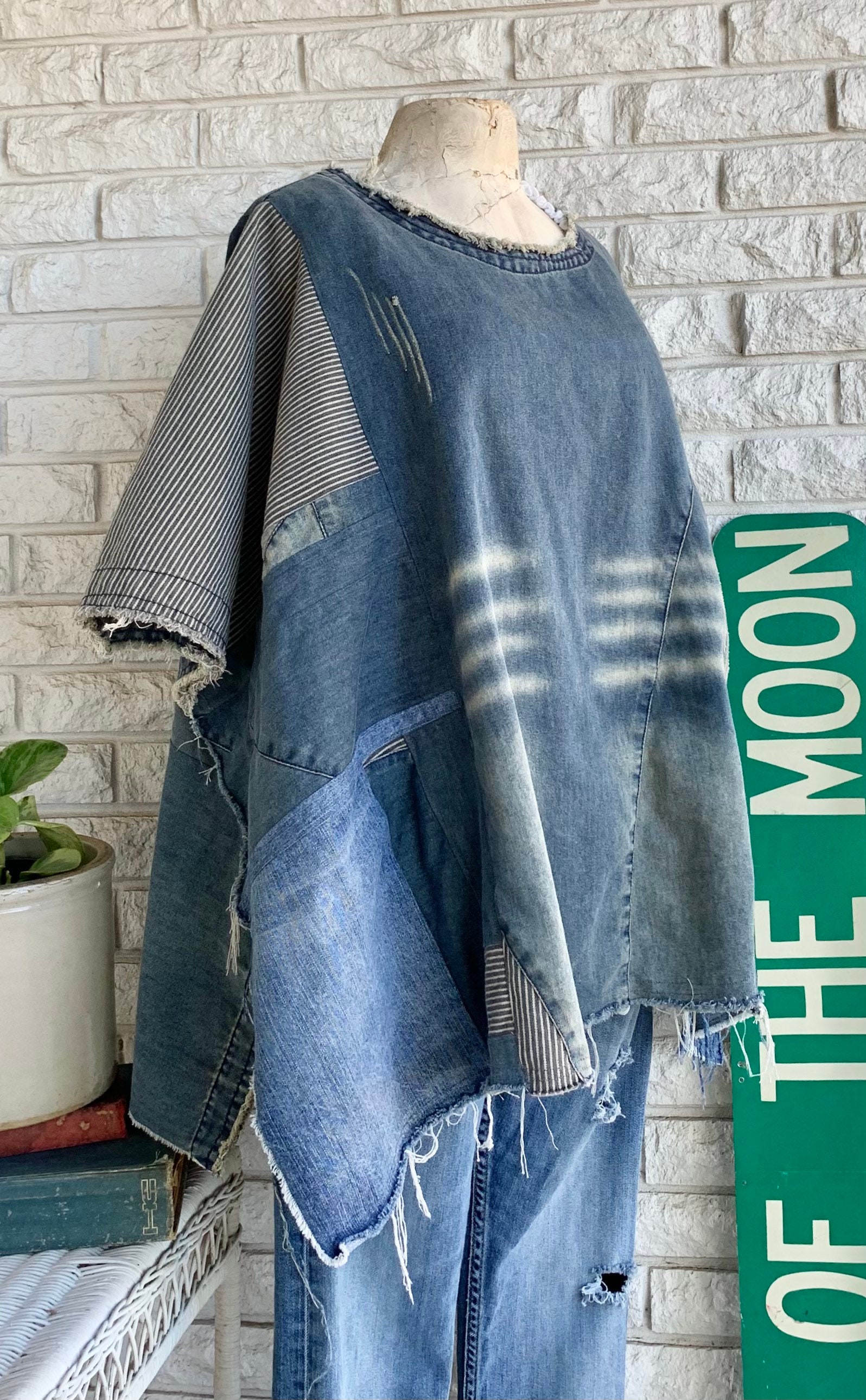 Handmade Upcycled Reworked Denim Poncho Patchwork Denim OOAK - Etsy