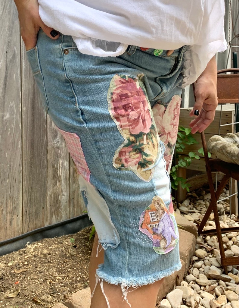 ROSE GARDEN Upcycled Oversized Ladies Size 14 Embellished Shorts ...