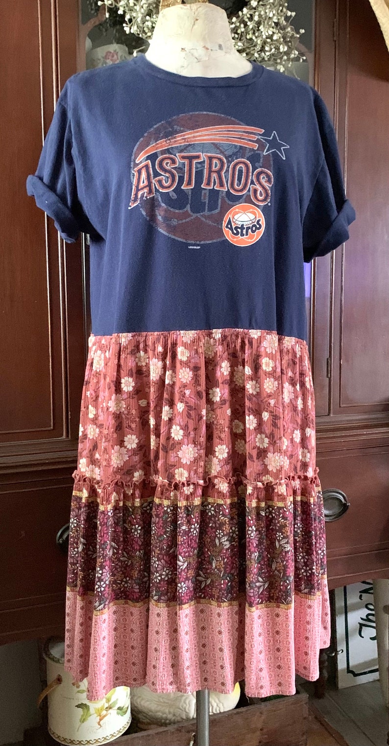 Houston Astros T Shirt Dress Knee Length Maxi Dress Reworked Upcycled ...