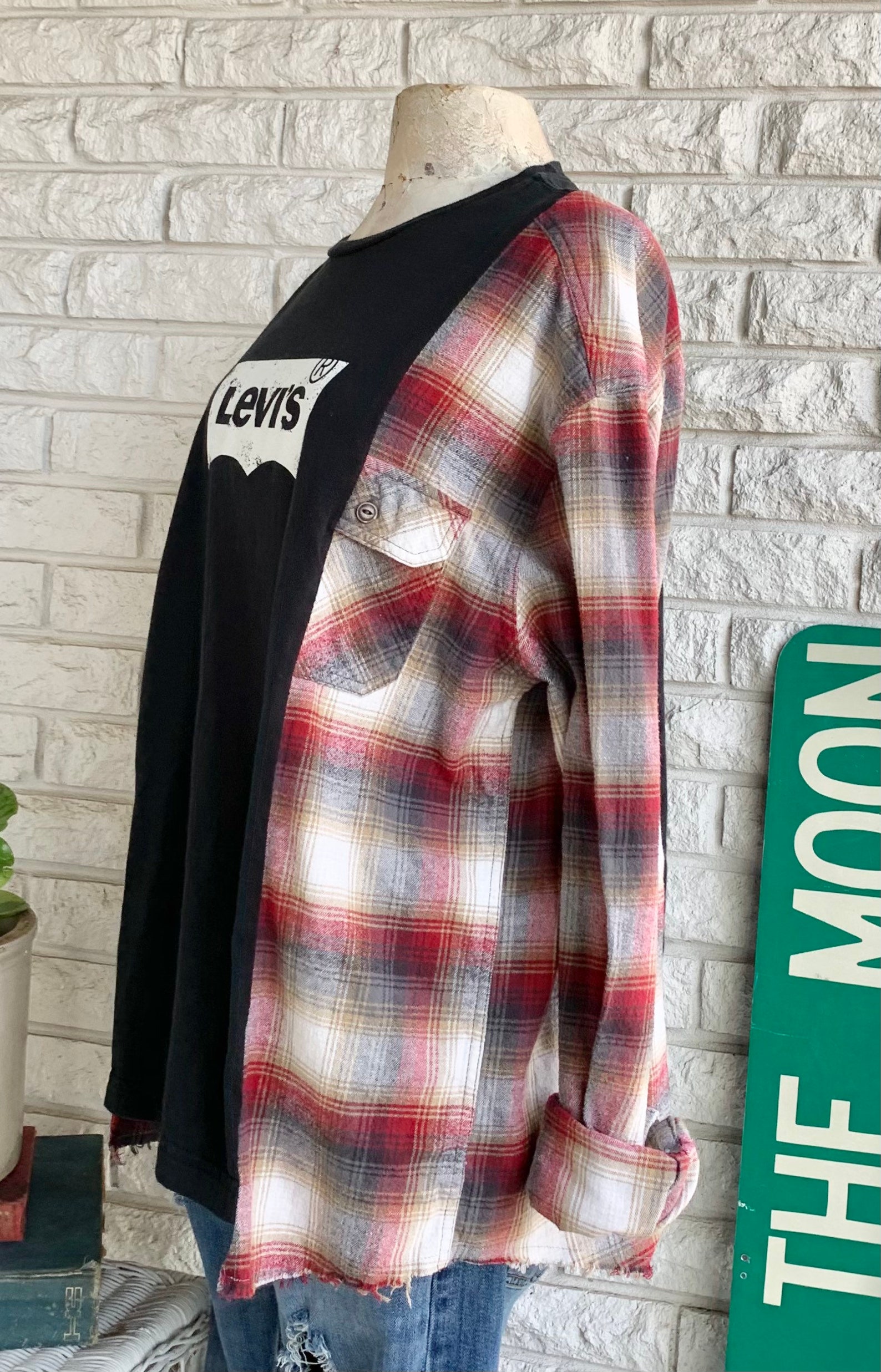 Reworked Levis T and Flannel Rework Sustainable Clothing Tops Shirt ...