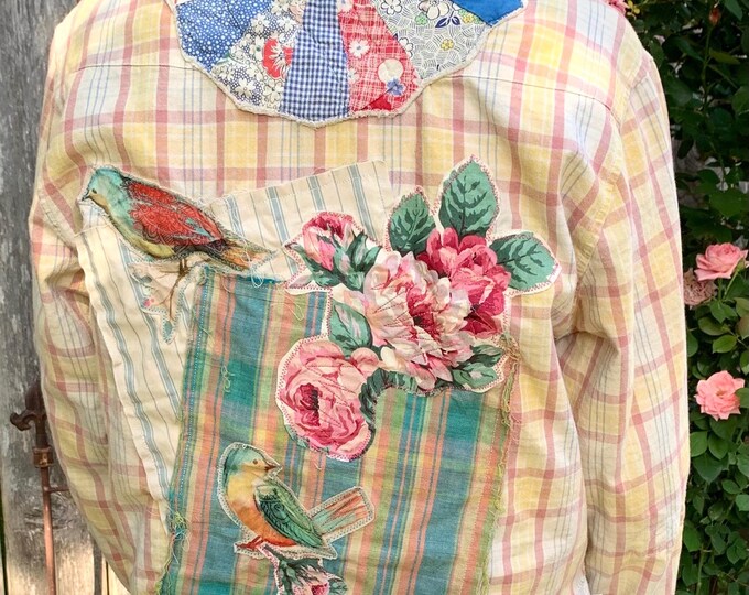 Ladies MEDIUM Reworked Upcycled Patchwork Crop/cropped Lightweight ...