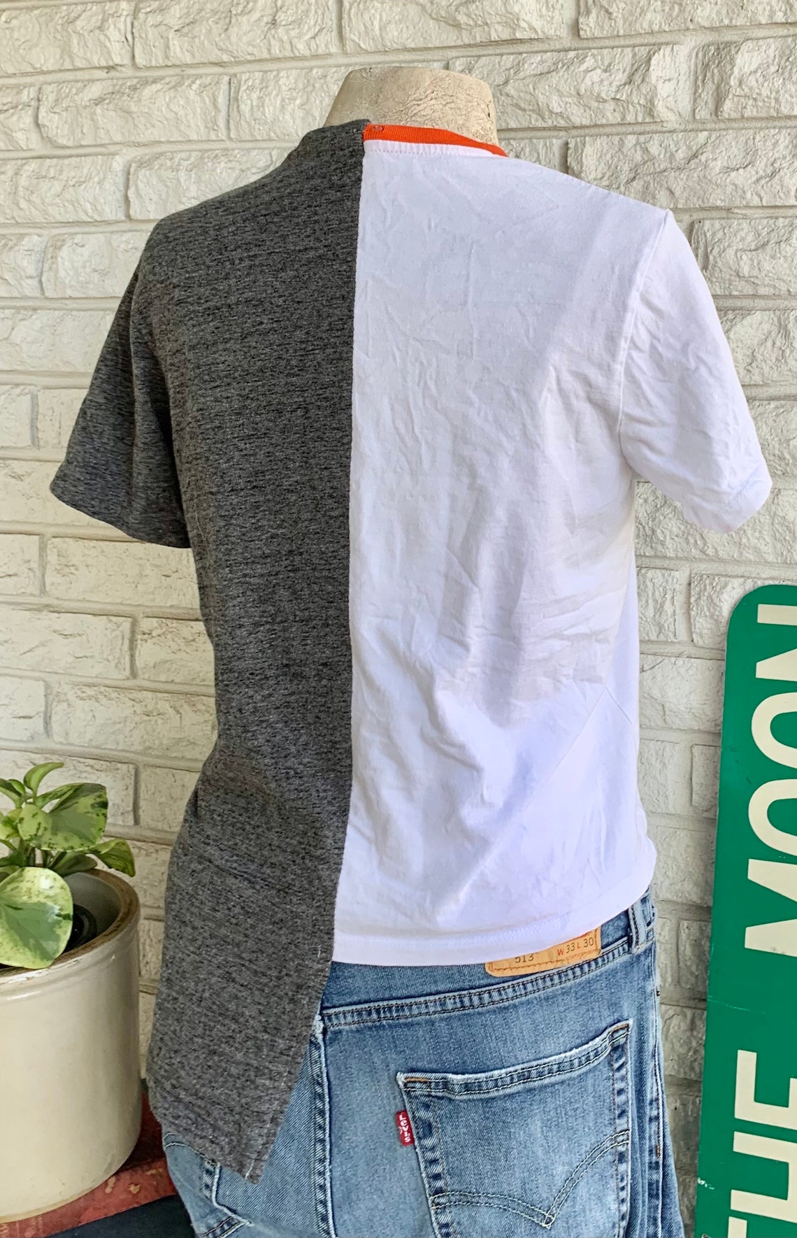 Reworked Tee Levis T-shirt Split Tee/spliced Tee Ladies M Half Cropped ...