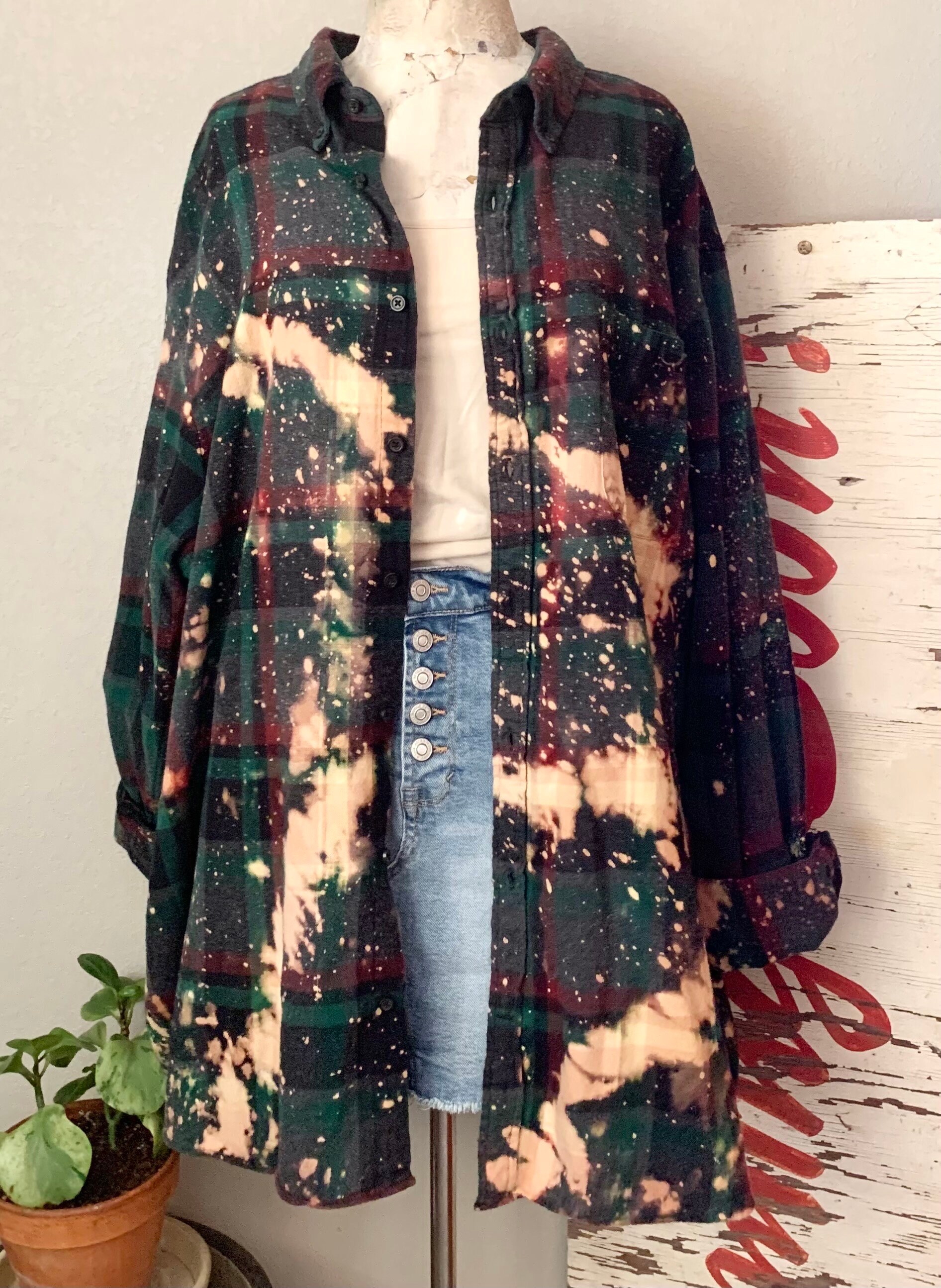 3XLT Bleached Flannel Acid Washed Distressed Halloween Flannel Relaxed ...