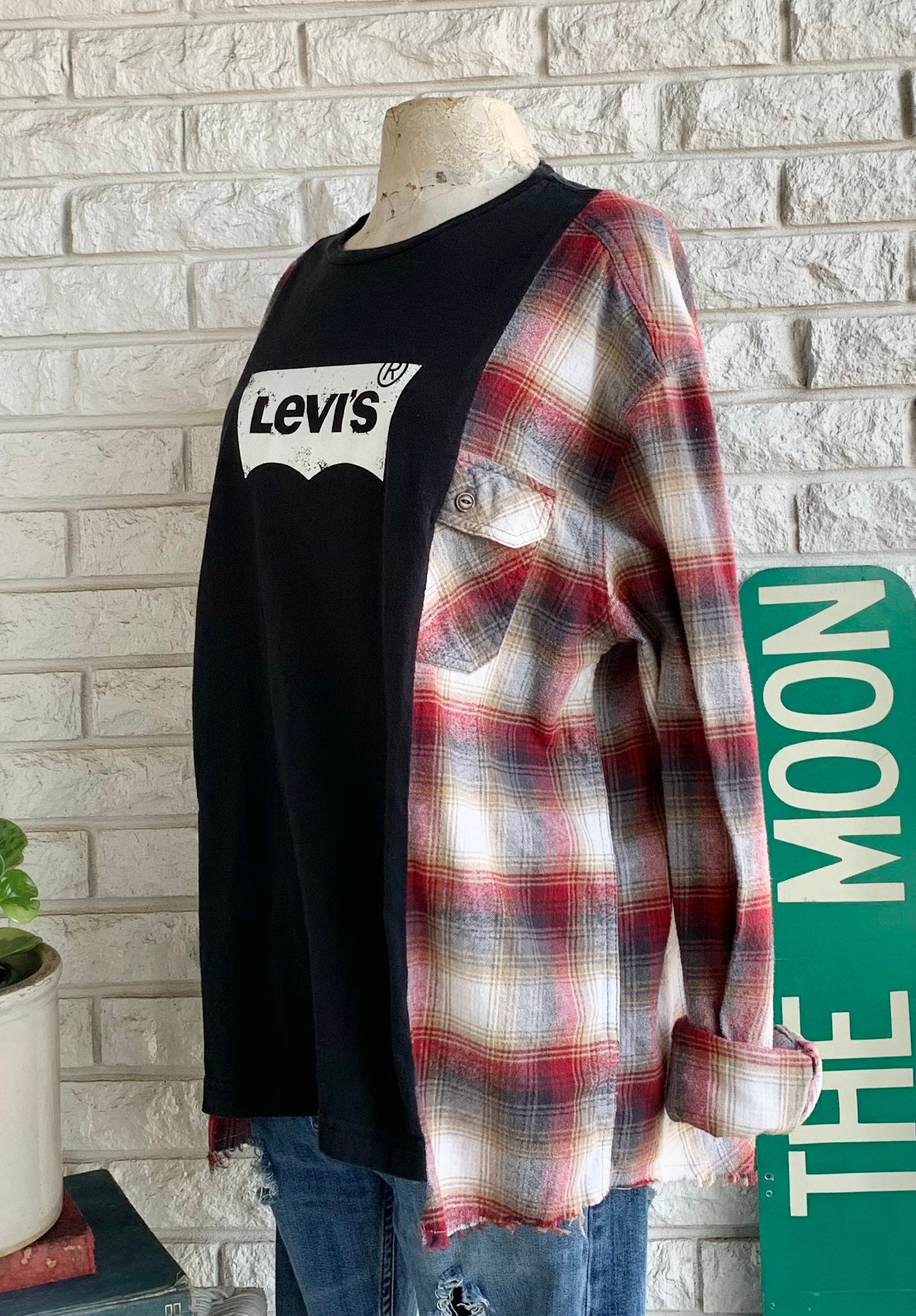 Reworked Levis T and Flannel Rework Sustainable Clothing Tops Shirt ...