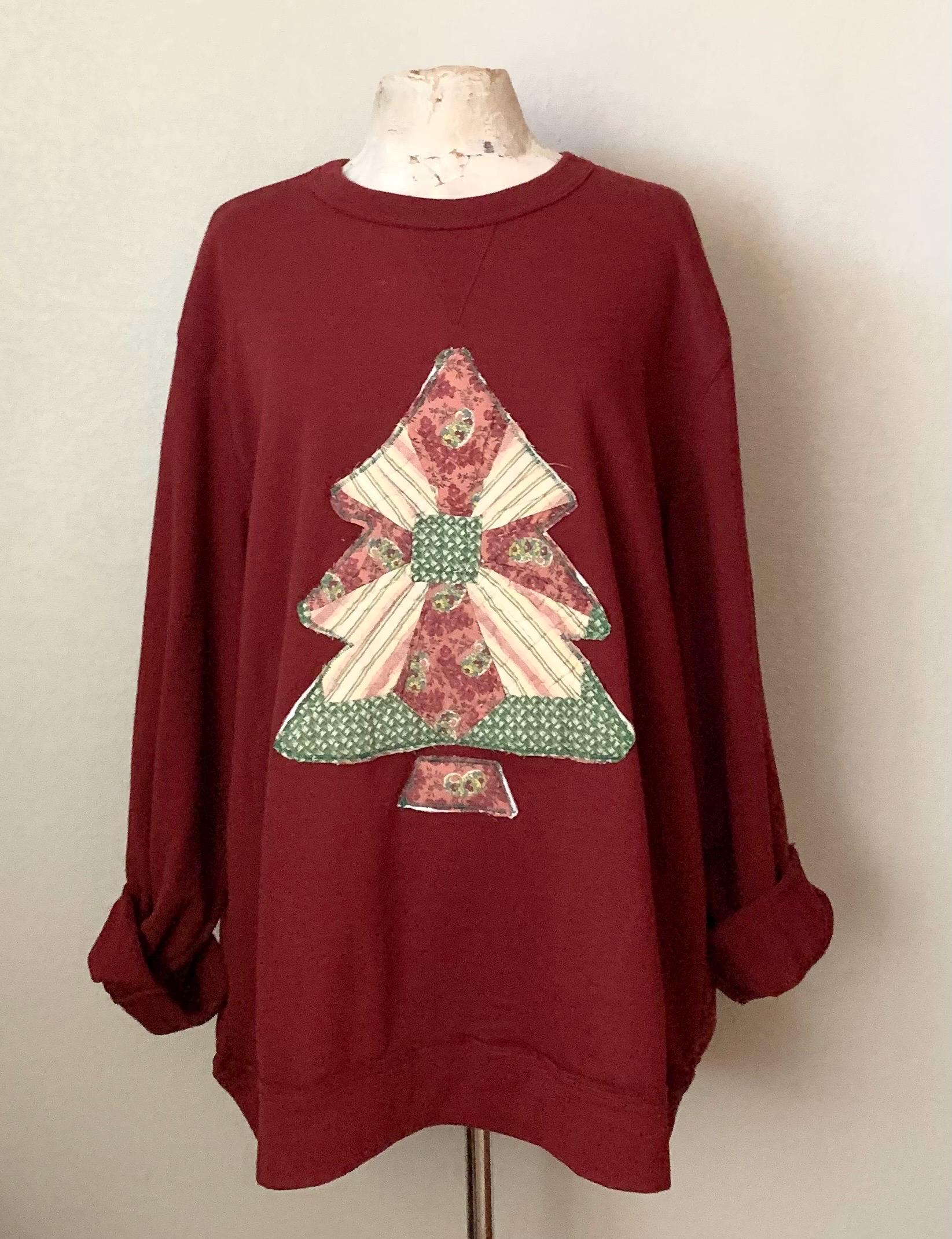 2xlarge Vintage Quilt Christmas Tree Patch Sweatshirt Winter Christmas ...