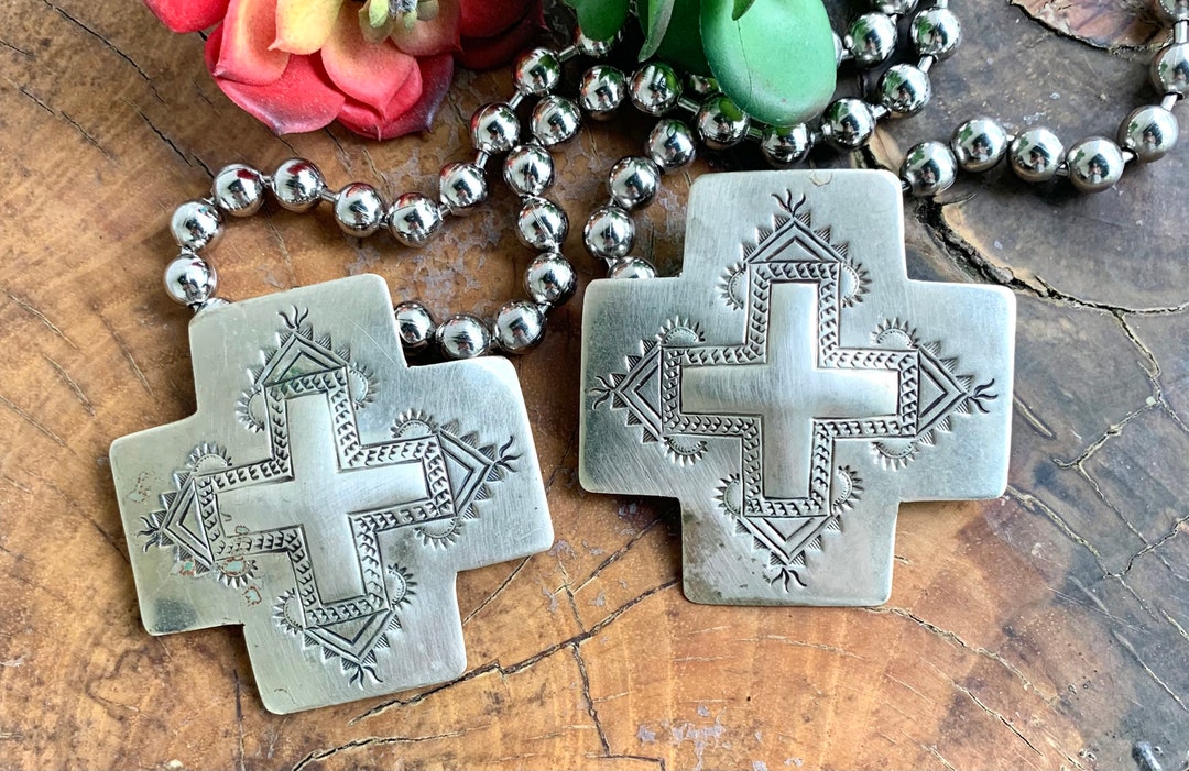 Vintage Concho Necklace Large Silver Tone Slide Concho Large Ball Chain ...