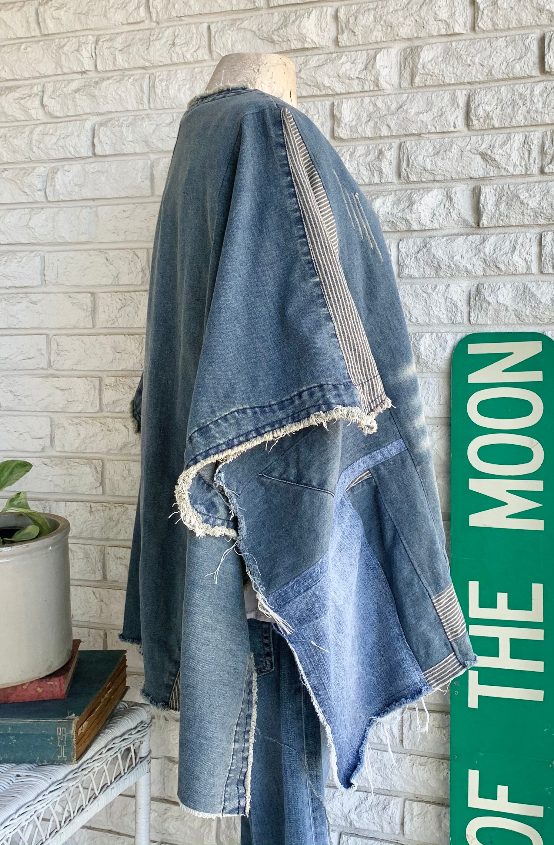 Handmade Upcycled Reworked Denim Poncho Patchwork Denim OOAK - Etsy