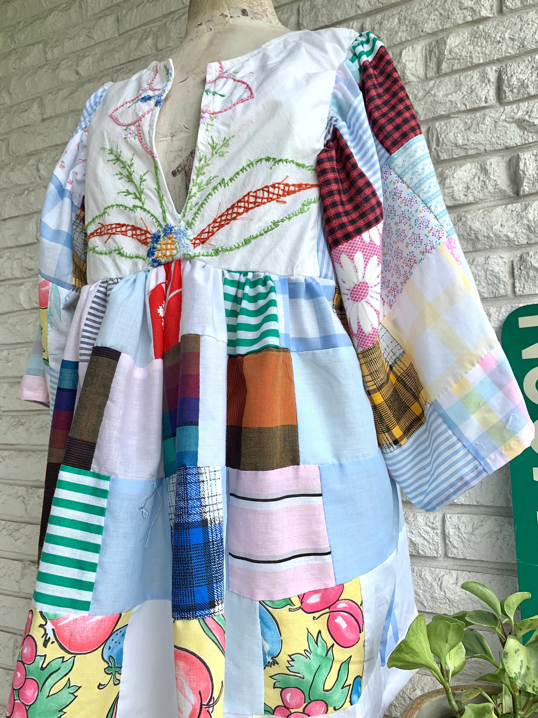 Ladies Large Vintage Quilt Tunic Top Handmade Bell Sleeve - Etsy