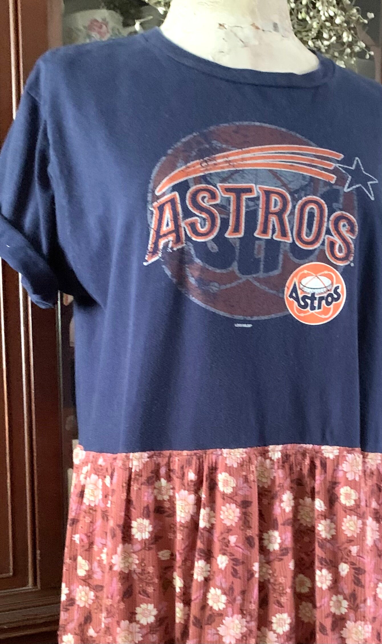 Houston Astros T Shirt Dress Knee Length Maxi Dress Reworked Upcycled ...