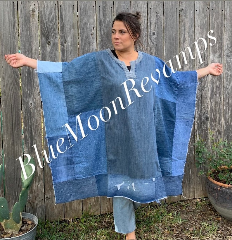 Handmade Upcycled Reworked Denim Poncho Patchwork Denim OOAK Cowgirl ...
